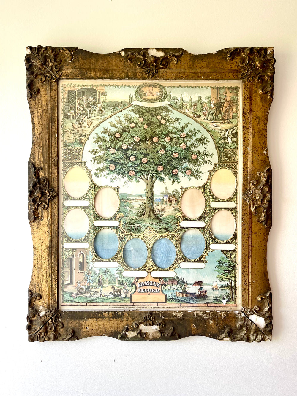 Antique Family Tree in Gilded Frame