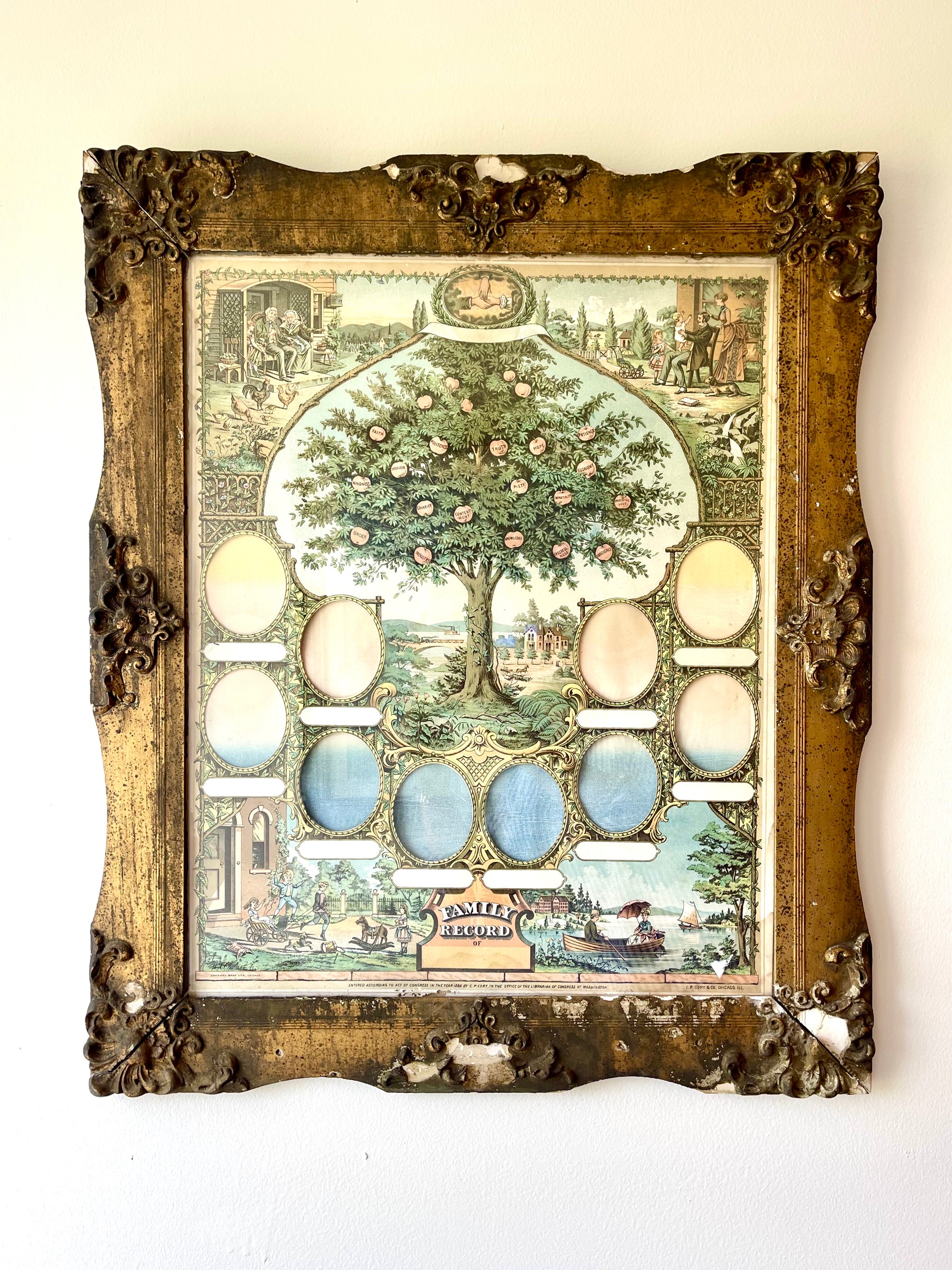 Antique Family Tree in Gilded Frame