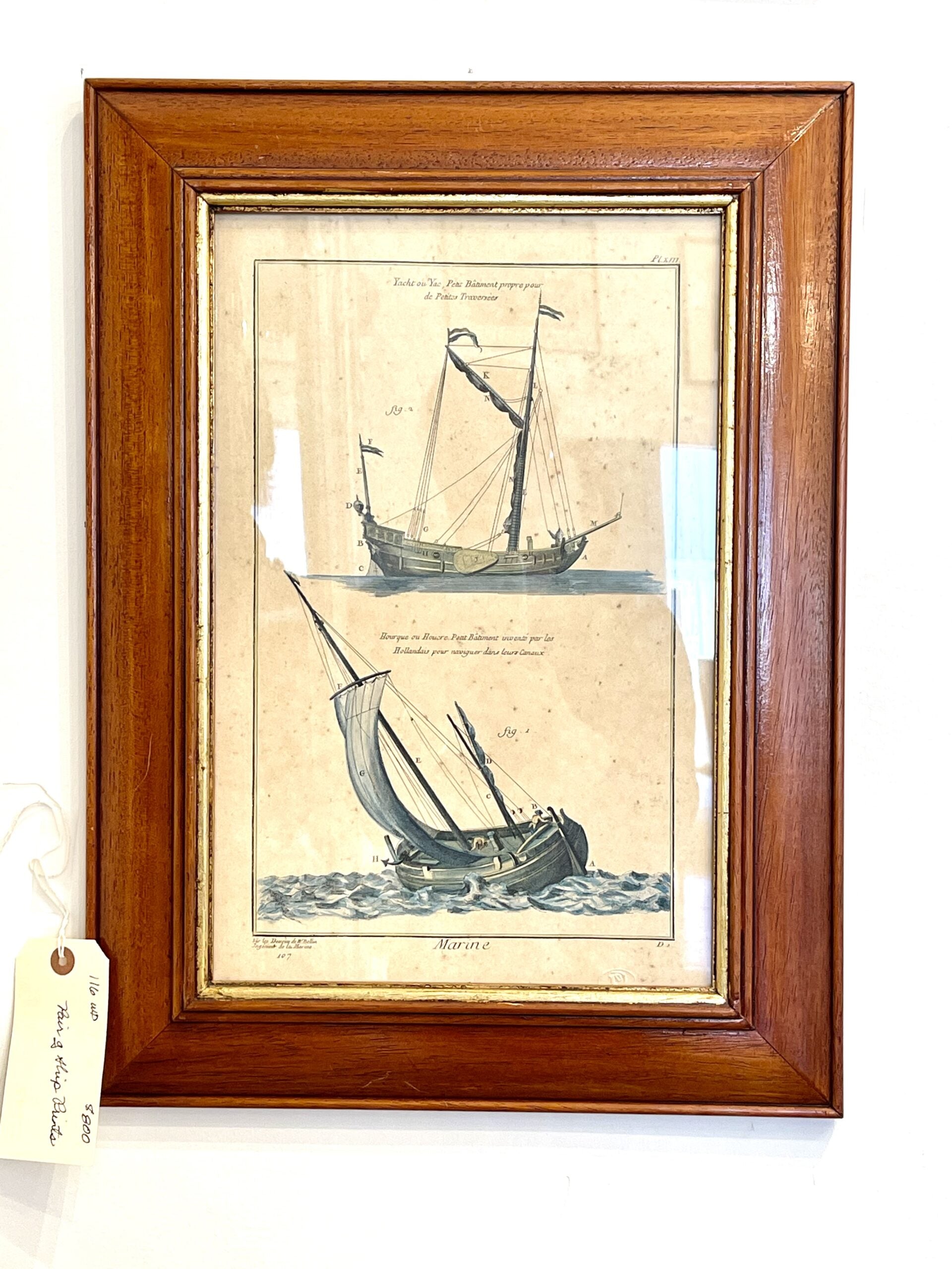 Pair of Antique French Marine Lithographs in beautiful wood frames