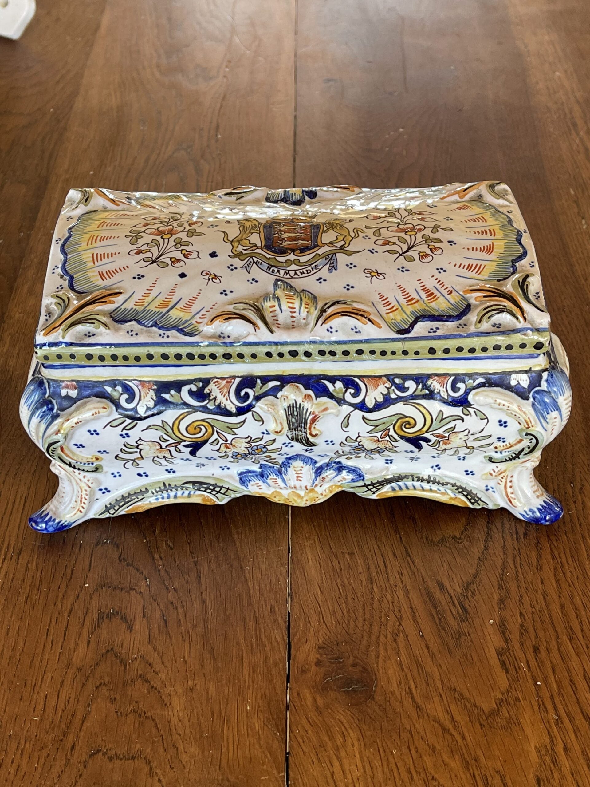 Large French Painted Ceramic Box - Normandy