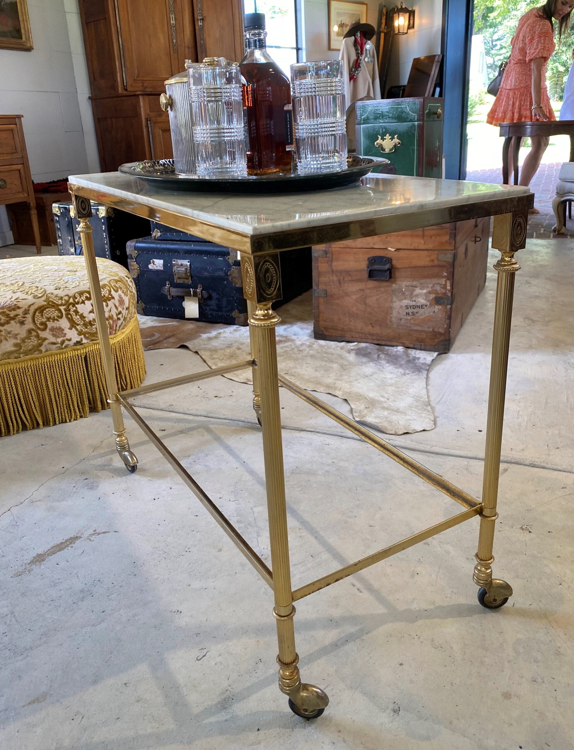 Antique French Bar Table with Marble Top