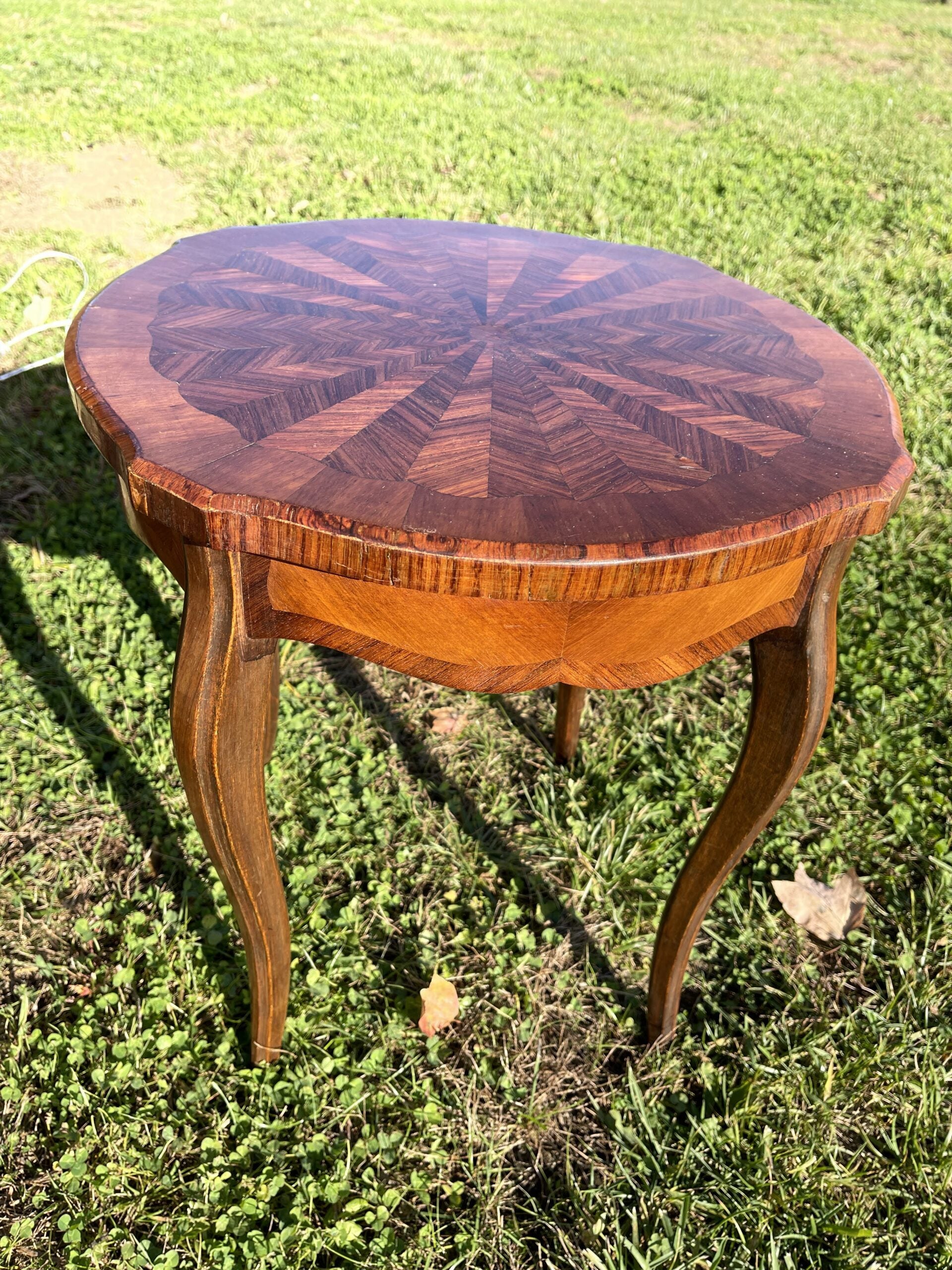 Antique French Small Side Table with Marquetry Inlay