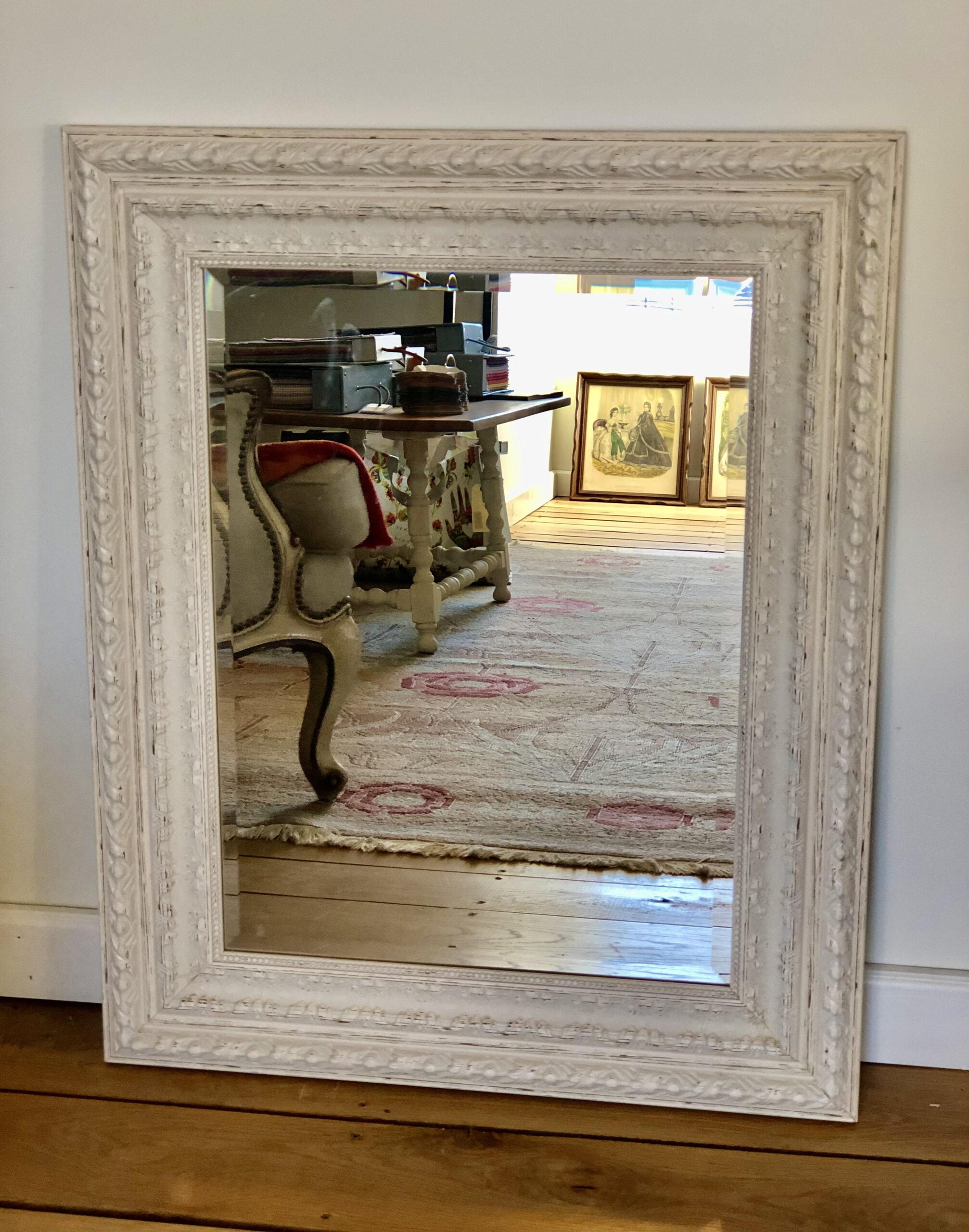 Charming Vintage Whitewashed Mirror